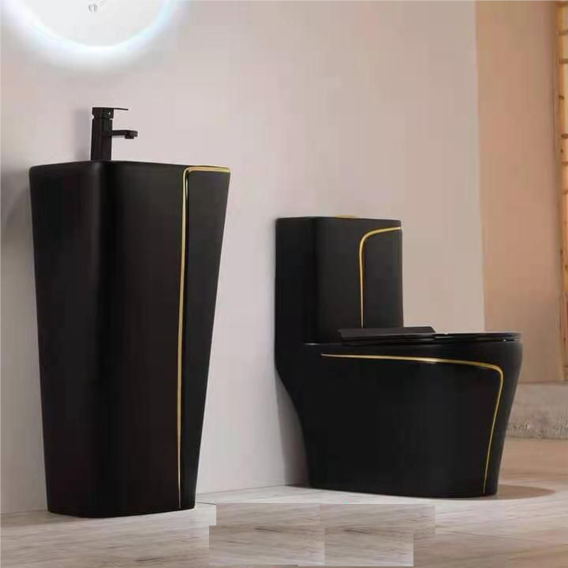 YNWC-0015 One Piece WC Toilet, Black with Gold Line Colour - Yincho ...
